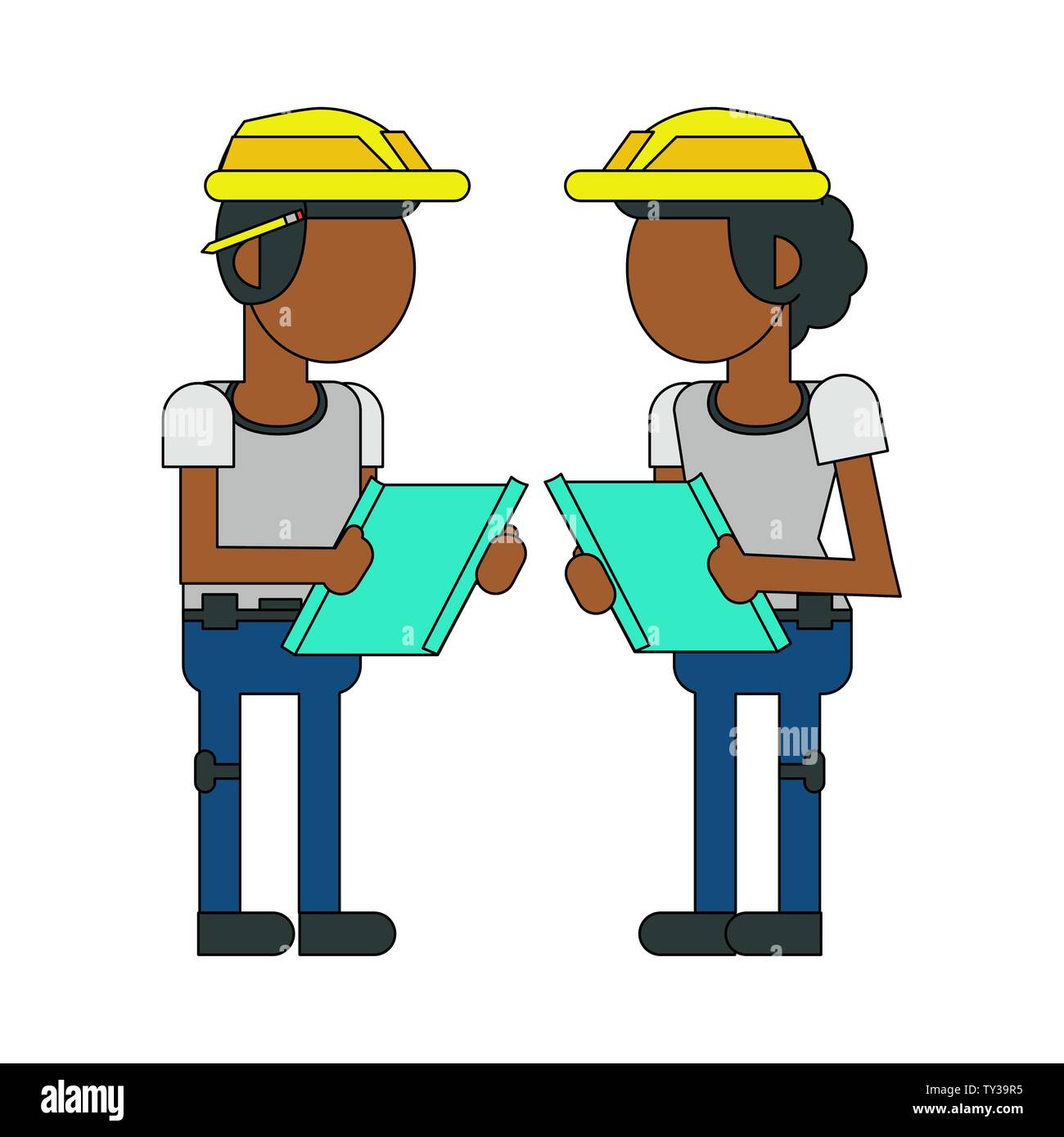 Construction workers with tools cartoons faceless Stock Vector Image ...