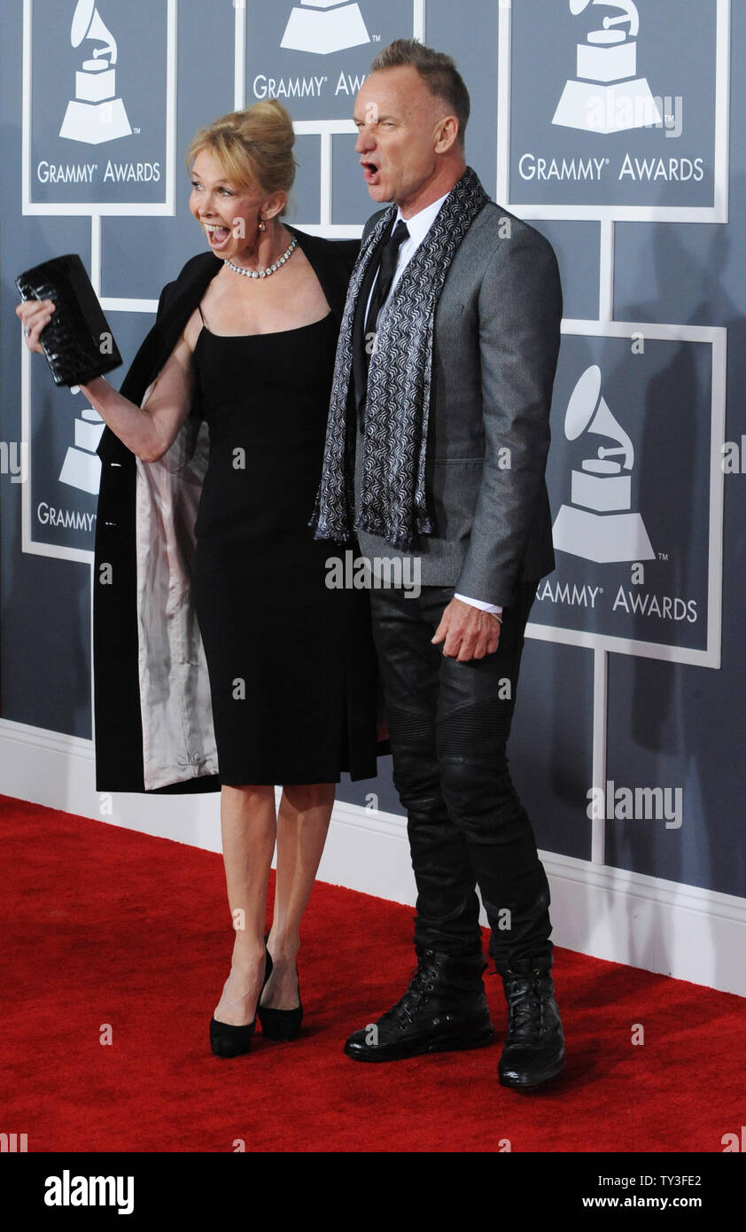 Musician Sting and his wife Trudie Styler arrive at the 55th annual Grammy Awards at Staples ...