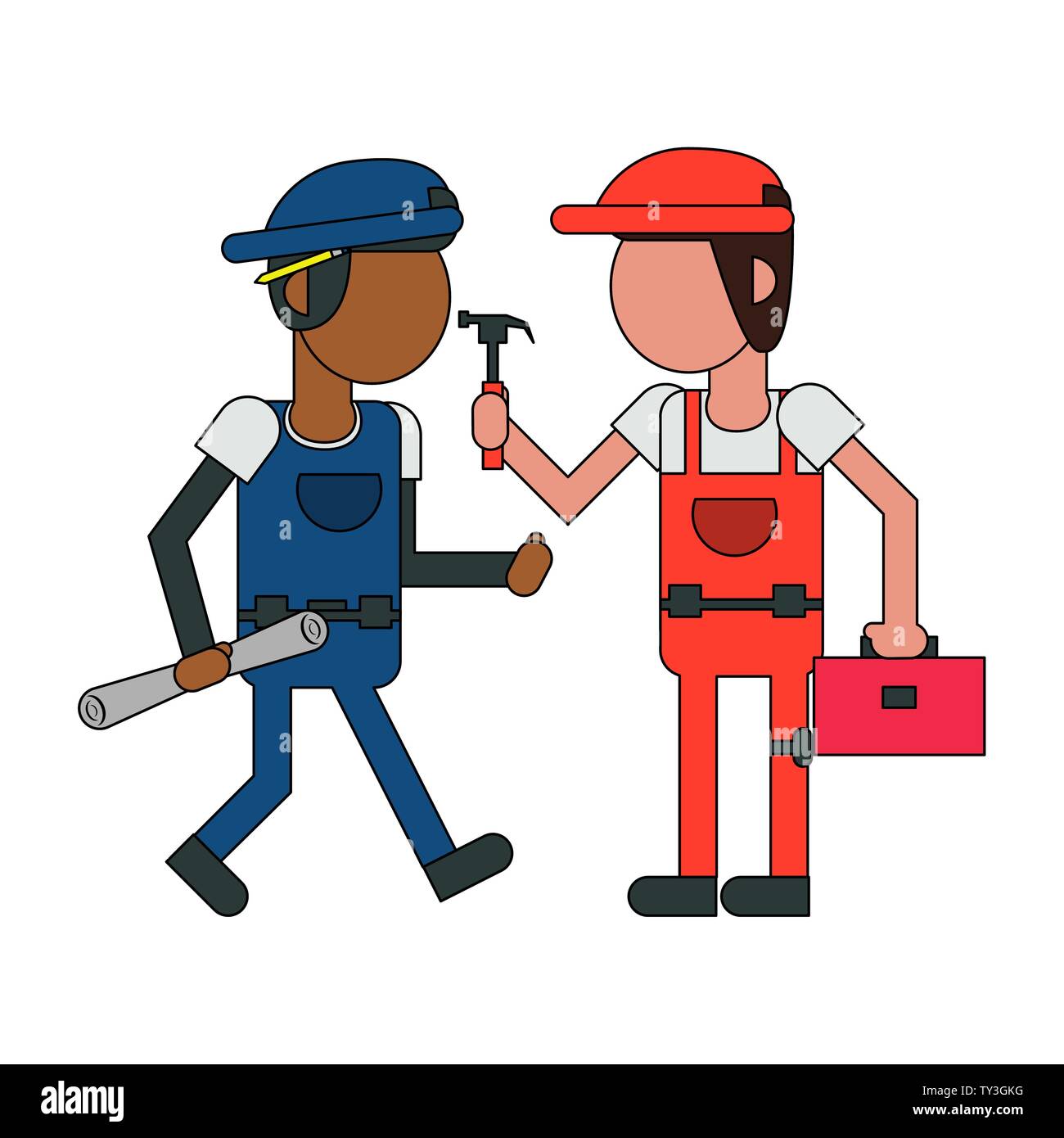Construction workers with tools cartoons faceless Stock Vector Image ...