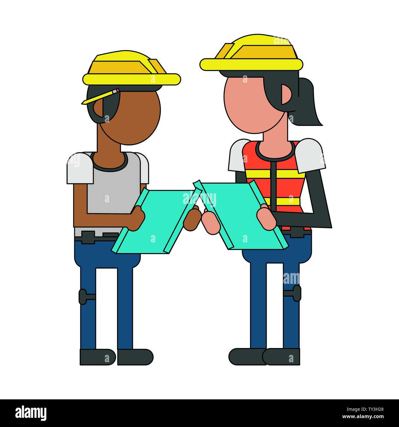 Construction workers with tools cartoons faceless Stock Vector Image ...