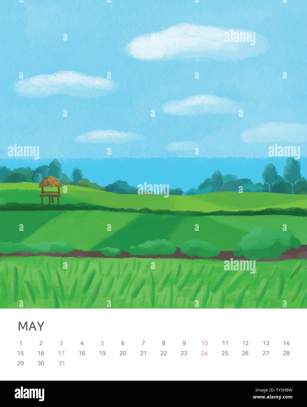 Rice field painting Stock Vector Images - Alamy