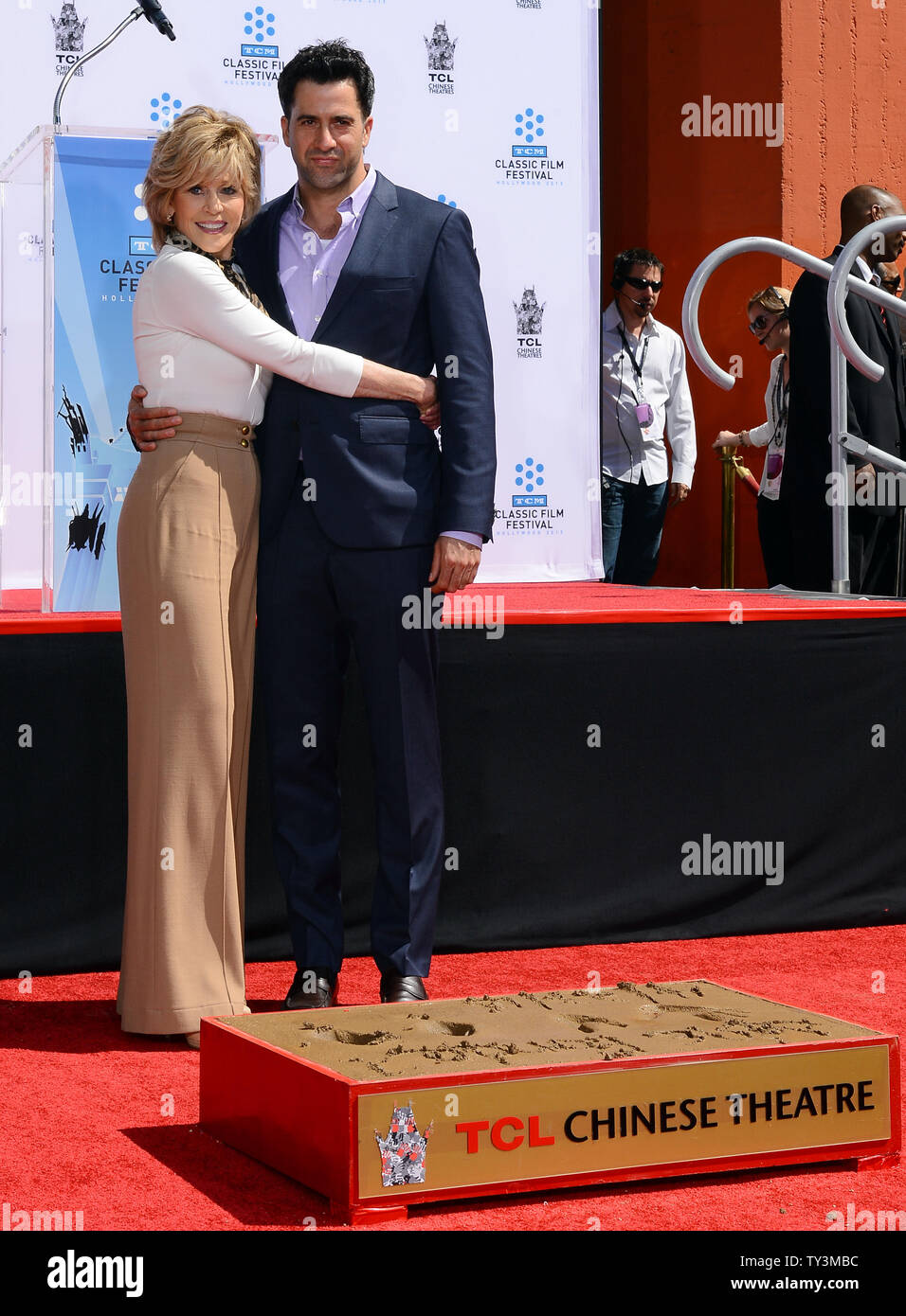 Actress Jane Fonda poses with her son Troy Garity during a hand ...
