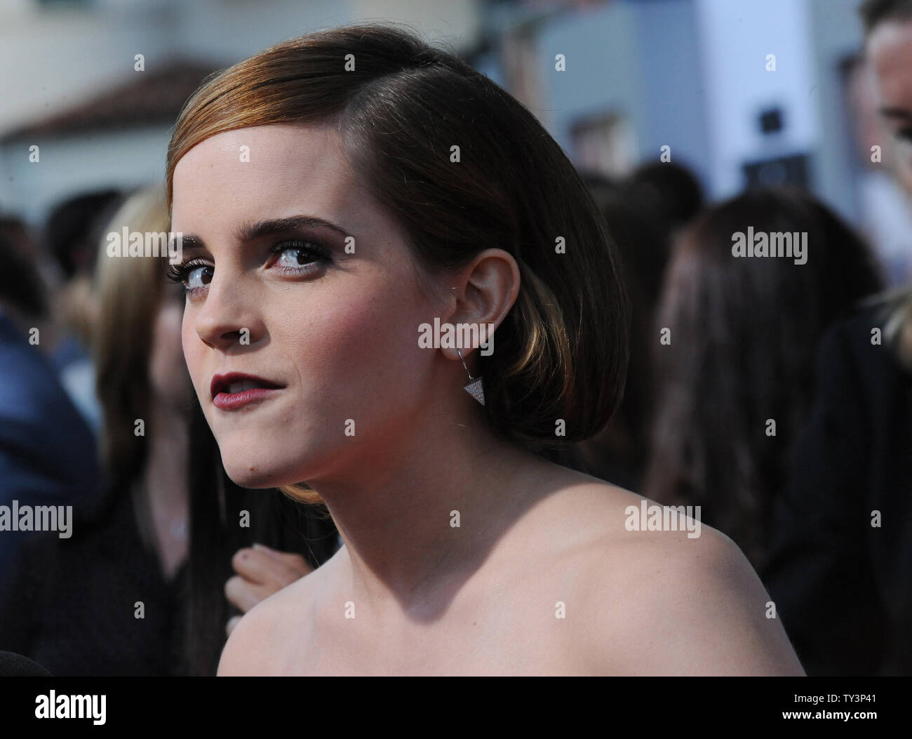 English actress Emma Watson, a cast member in the motion picture comedy ...