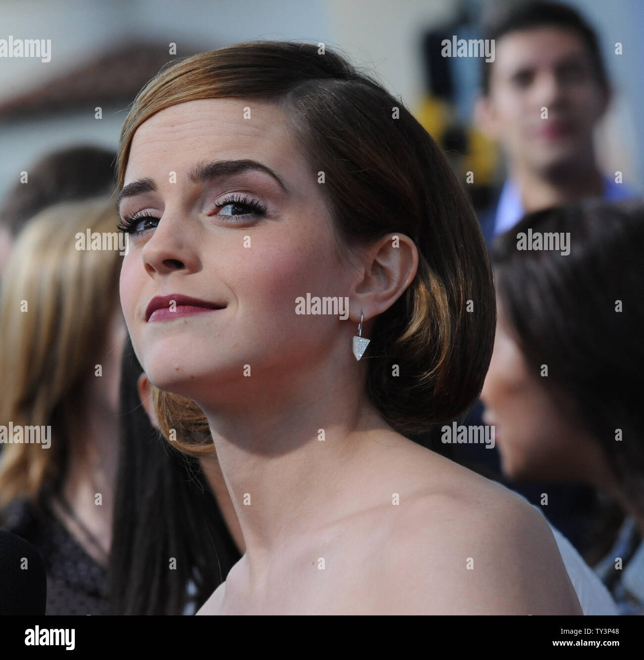 English actress Emma Watson, a cast member in the motion picture comedy ...