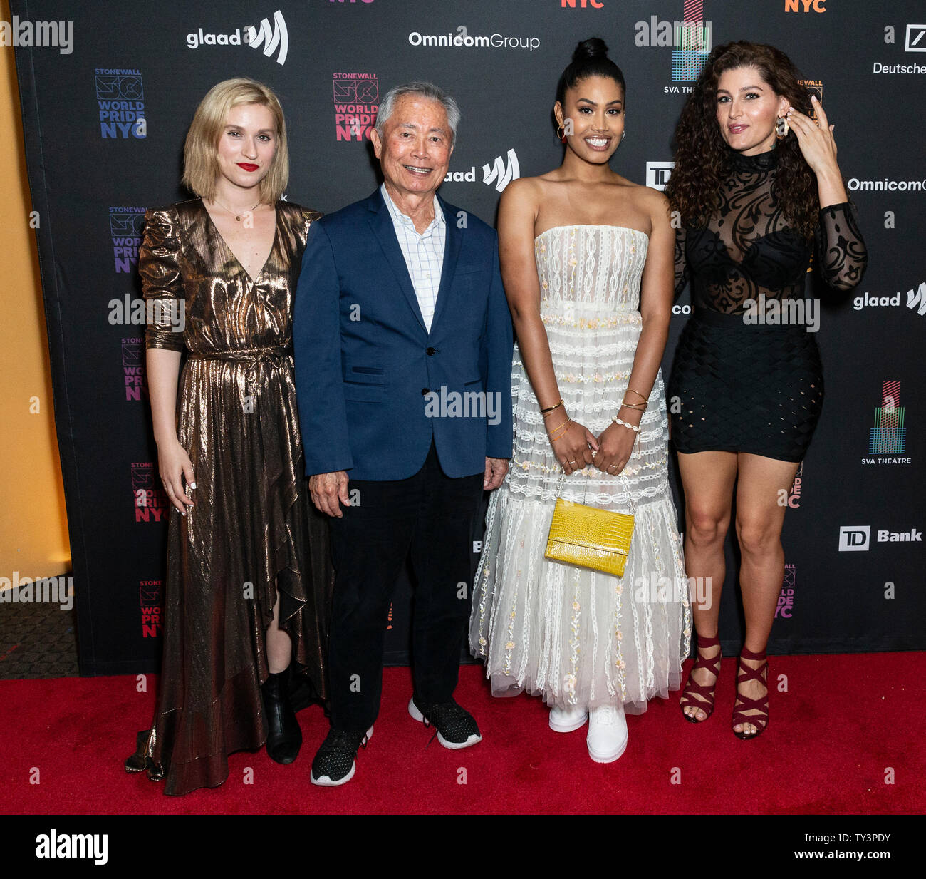 New York, NY - June 26, 2019: Gabrielle Korn, George Takei, Leyna Bloom ...
