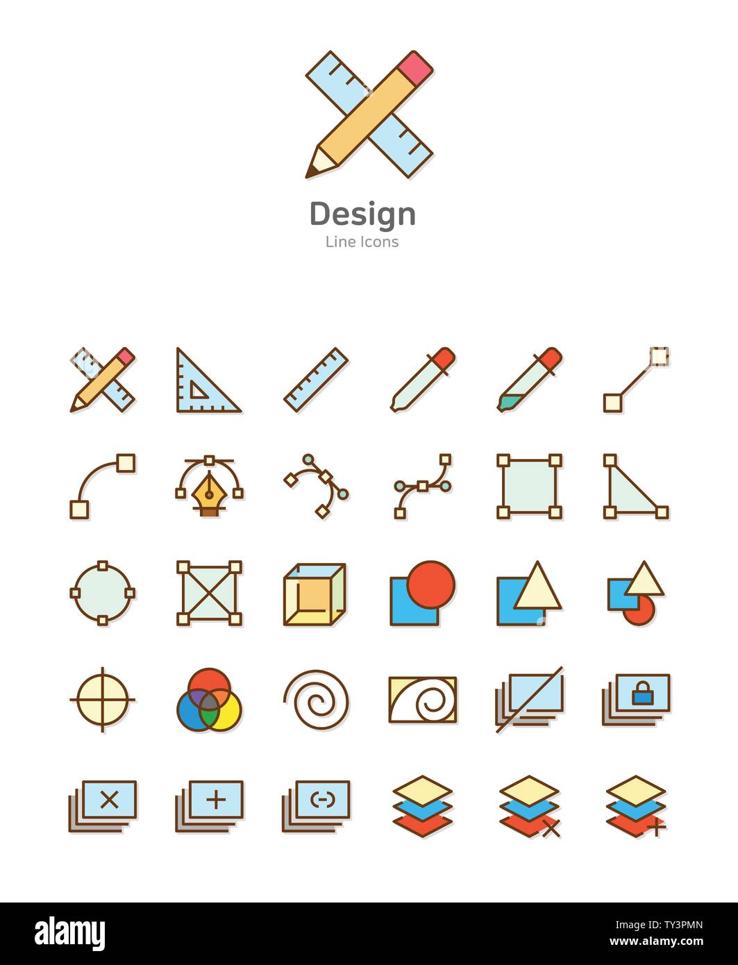 Set of line modern color icons for mobile and web design vector ...