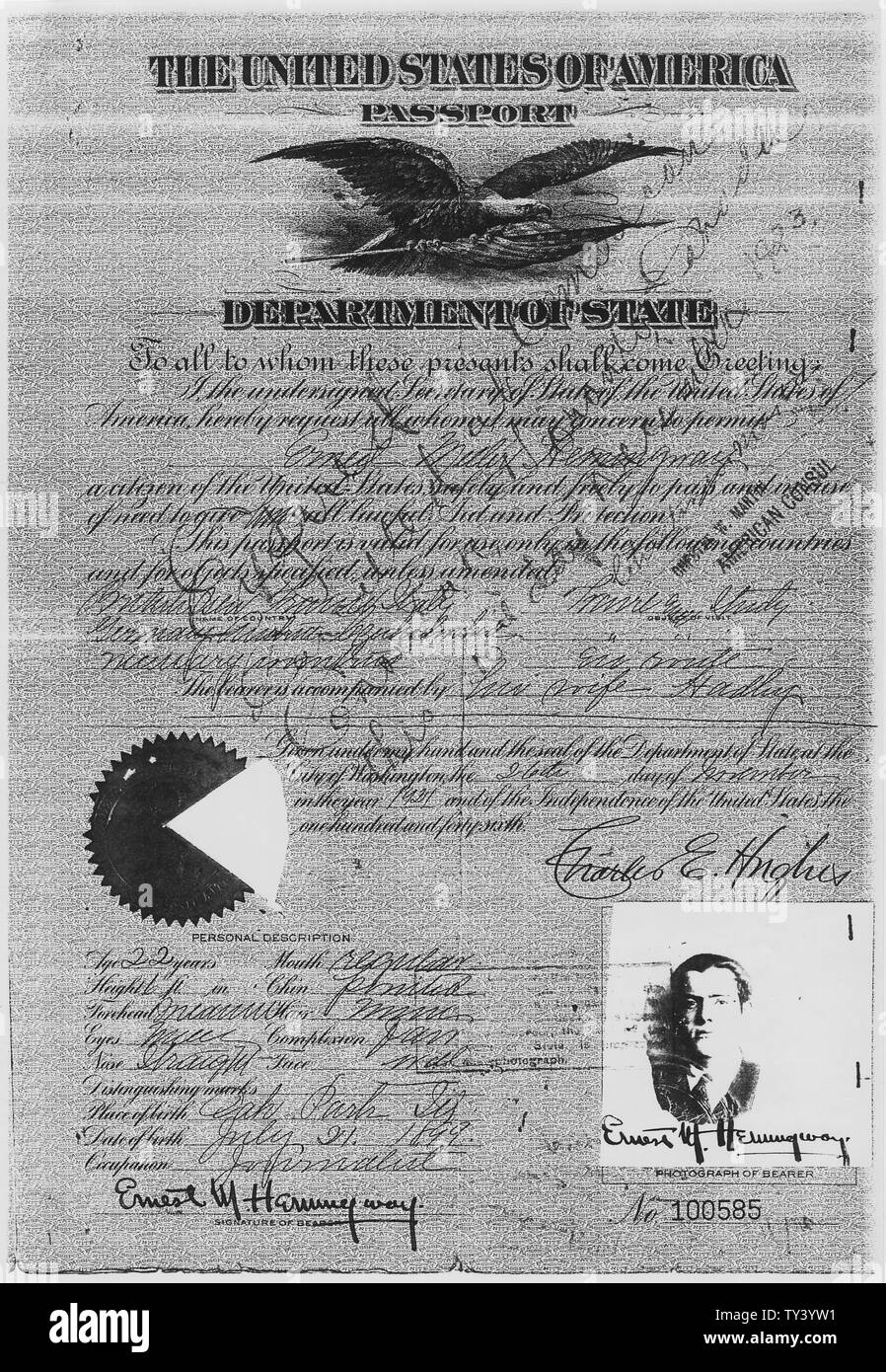 Ernest Hemingway Passport; Scope and content: Copy of Ernest Hemingway ...