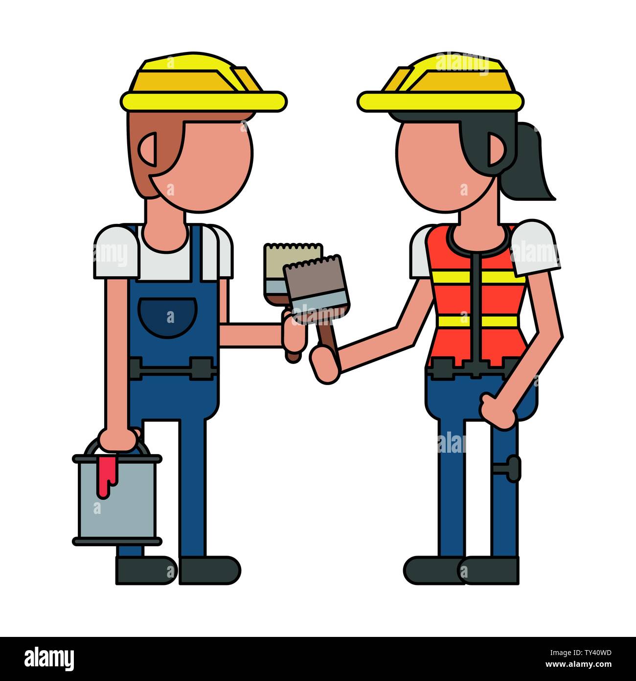 Construction workers with tools cartoons faceless Stock Vector Image ...