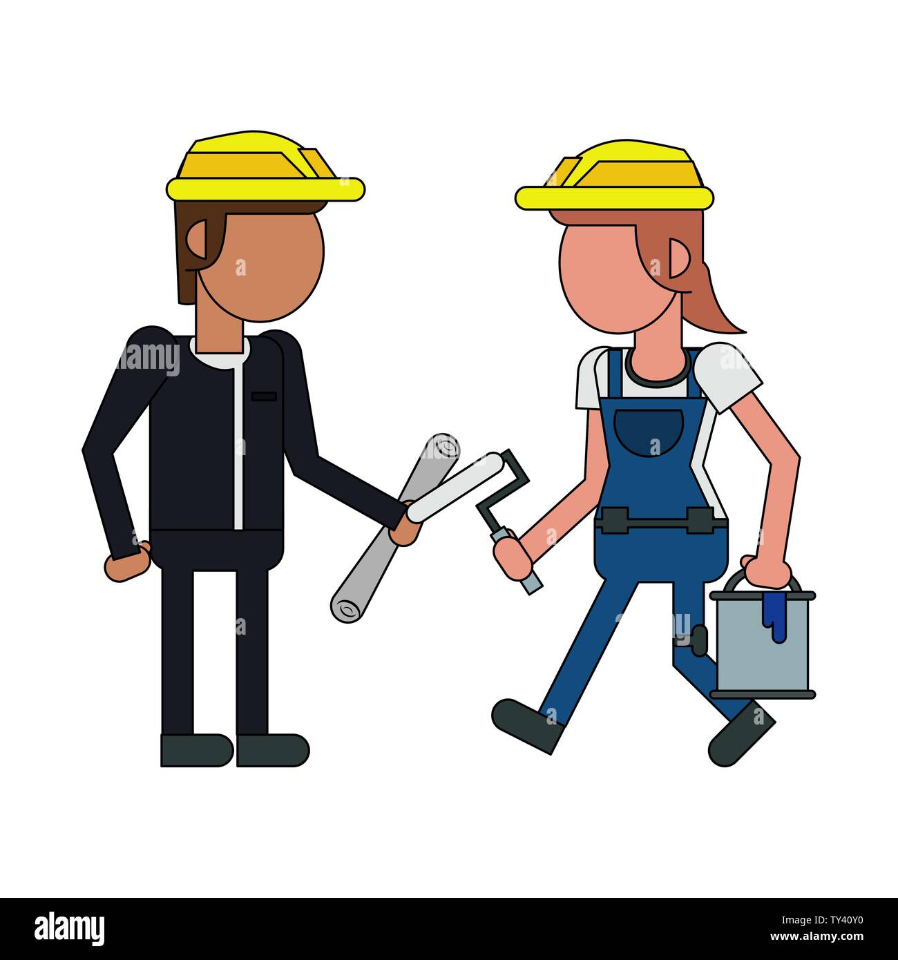 Construction workers with tools cartoons faceless Stock Vector Image ...