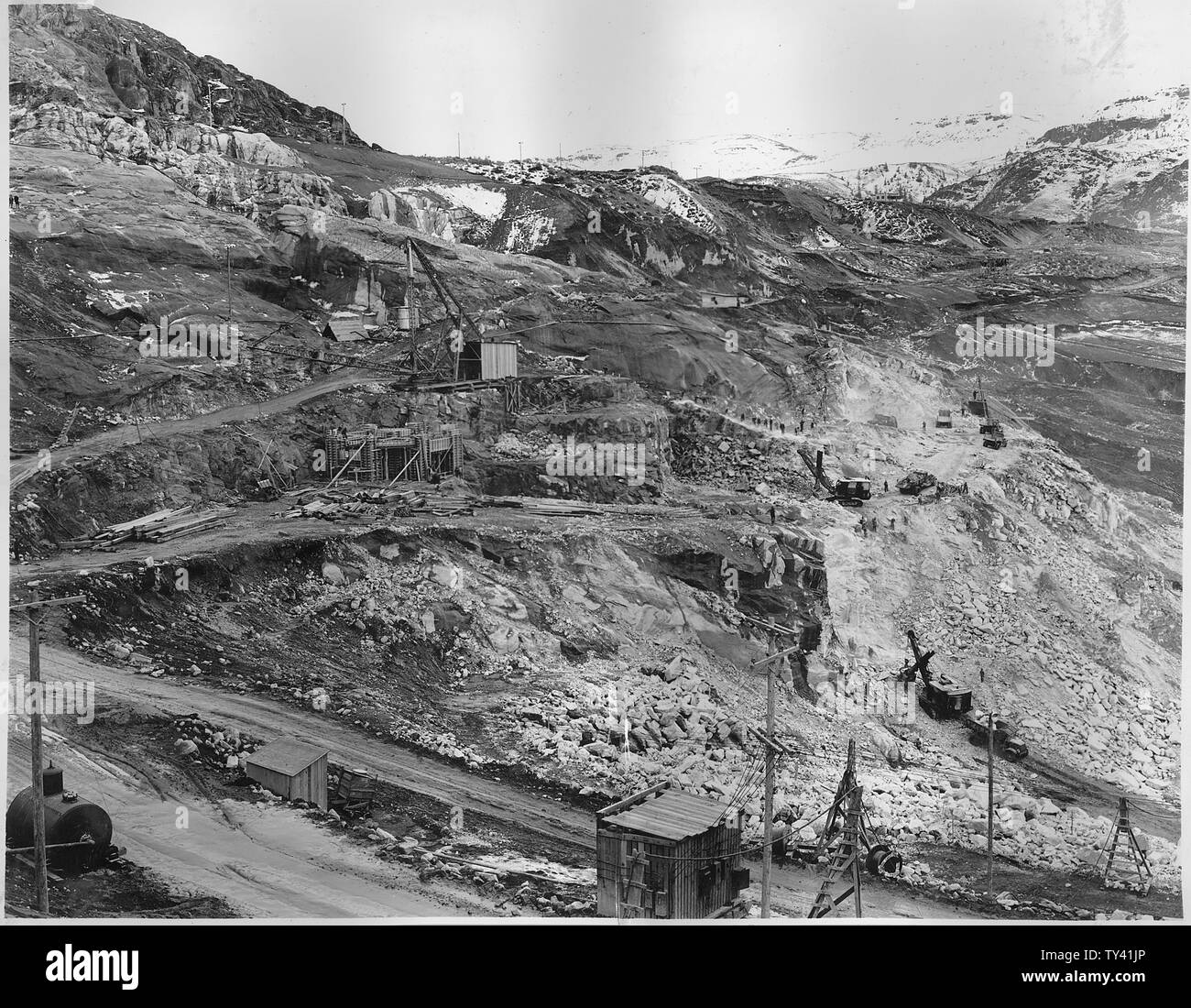 Excavation operations on the east side. The upper shovel is working at ...