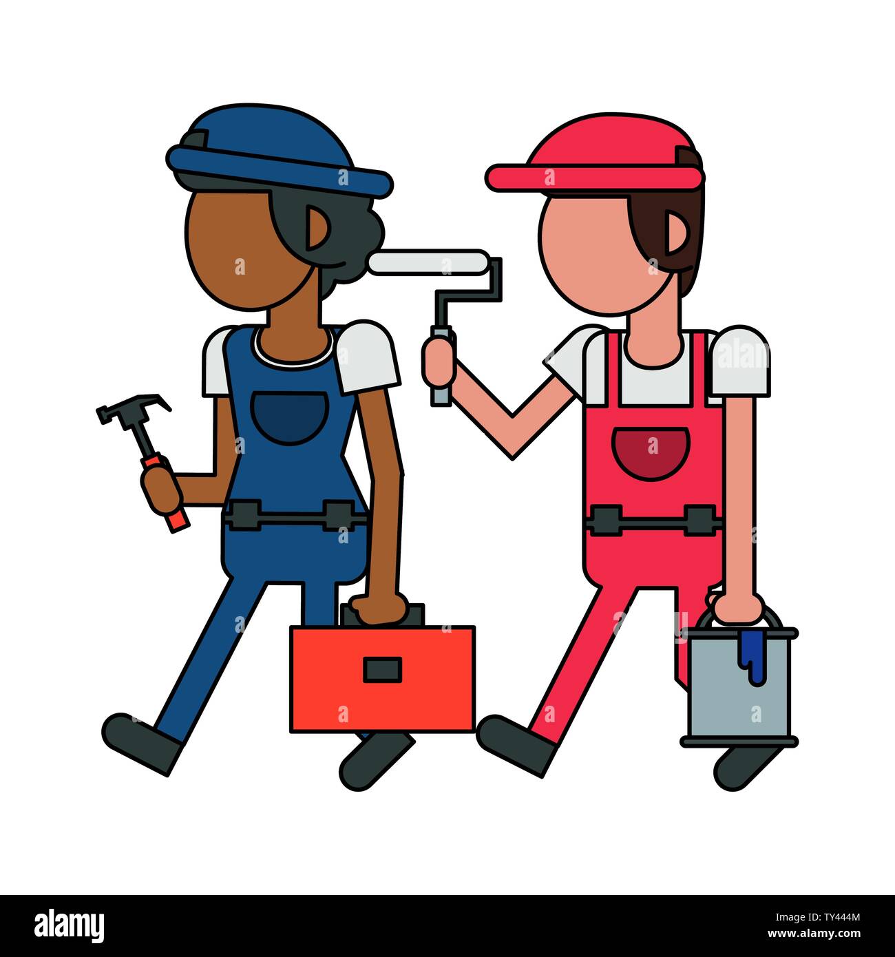 Construction workers with tools cartoons faceless Stock Vector Image ...
