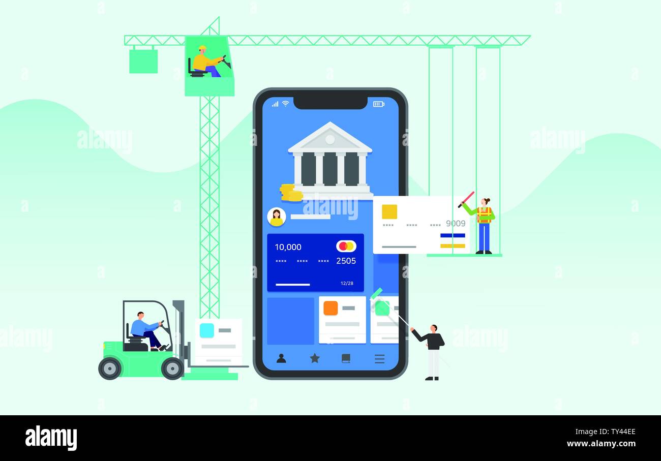 Mobile application development and design process concept flat design ...