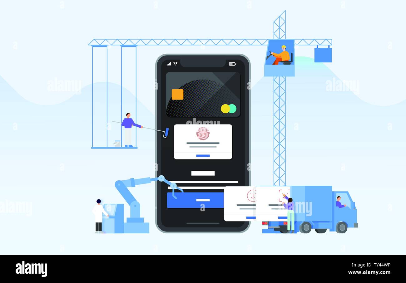 Mobile application development and design process concept flat design ...