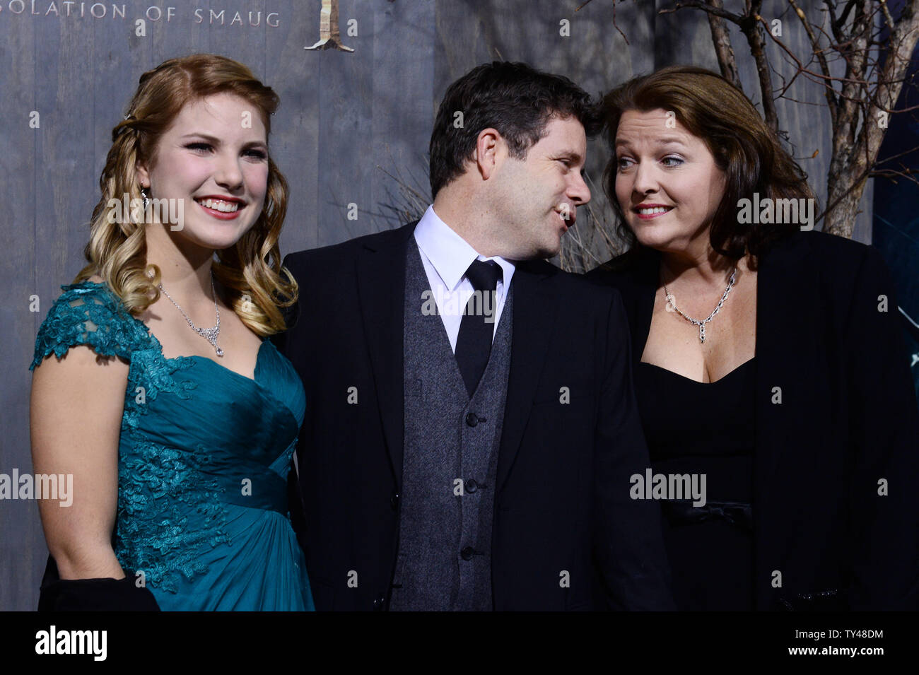 Cast member Sean Astin (C) and his wife Christine Astin (R) and their ...