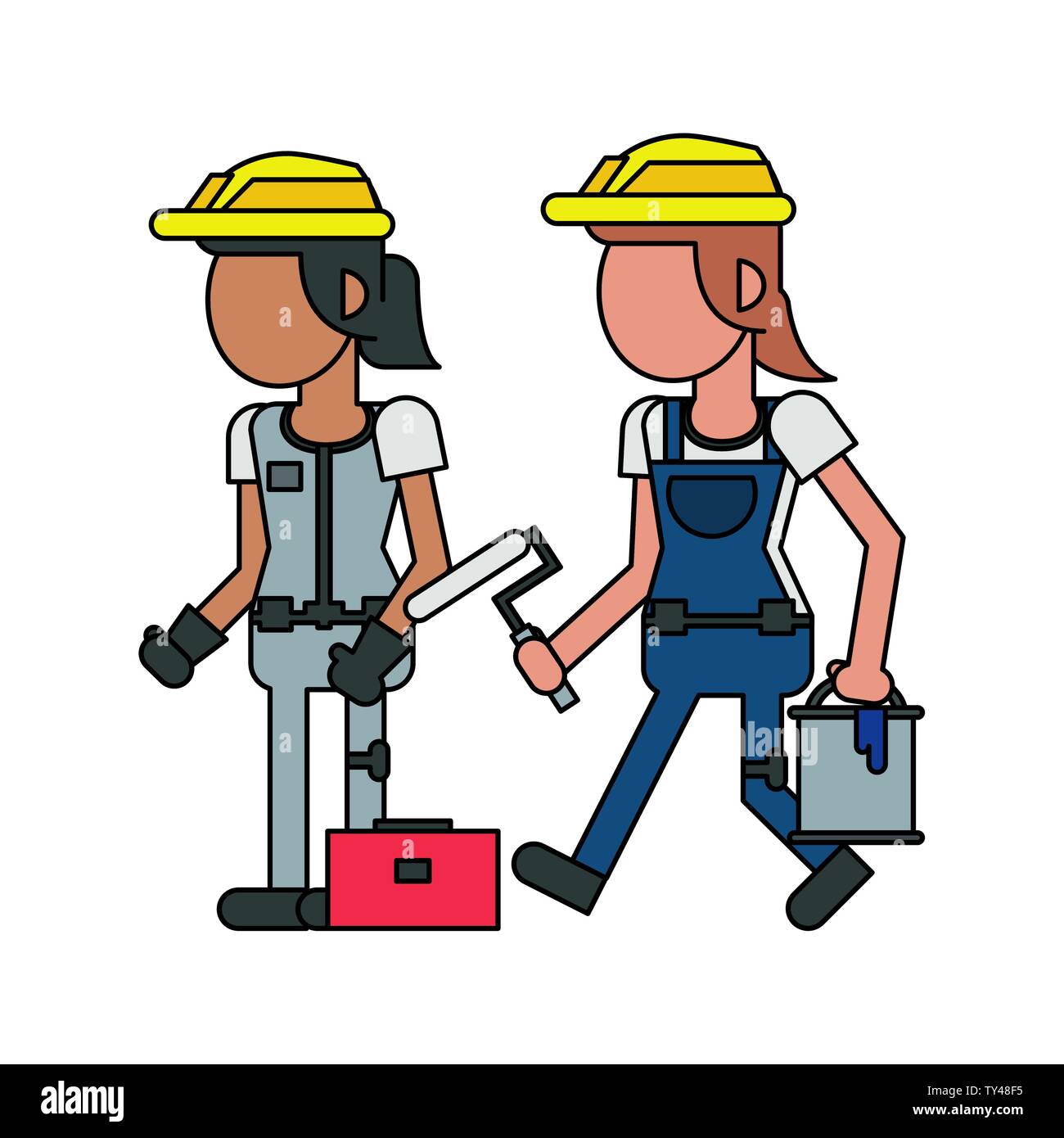 Construction workers with tools cartoons faceless Stock Vector Image ...