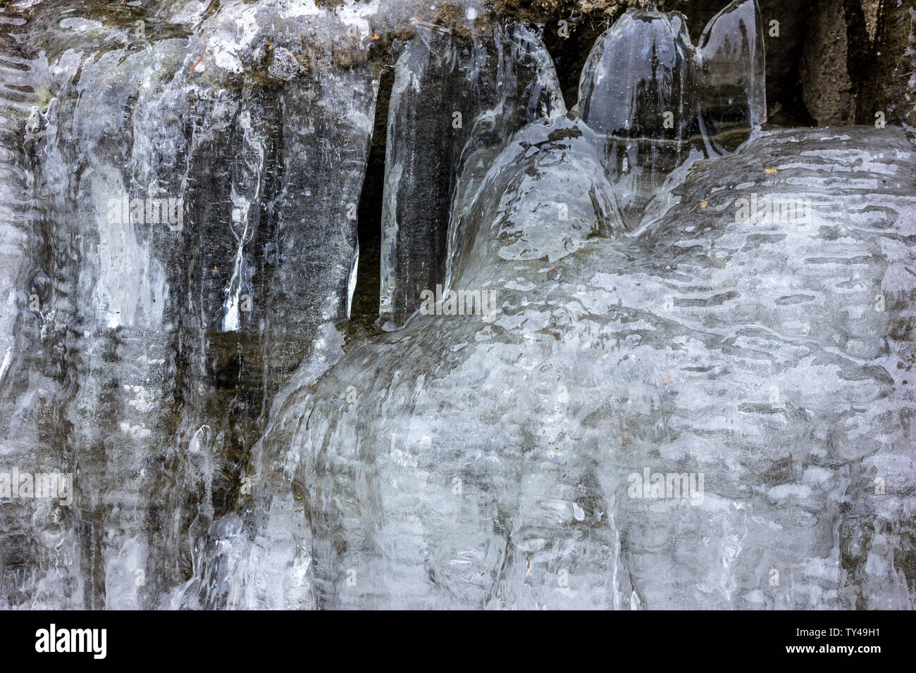 Beautiful icicles form as the water up in the mountains freezes ...