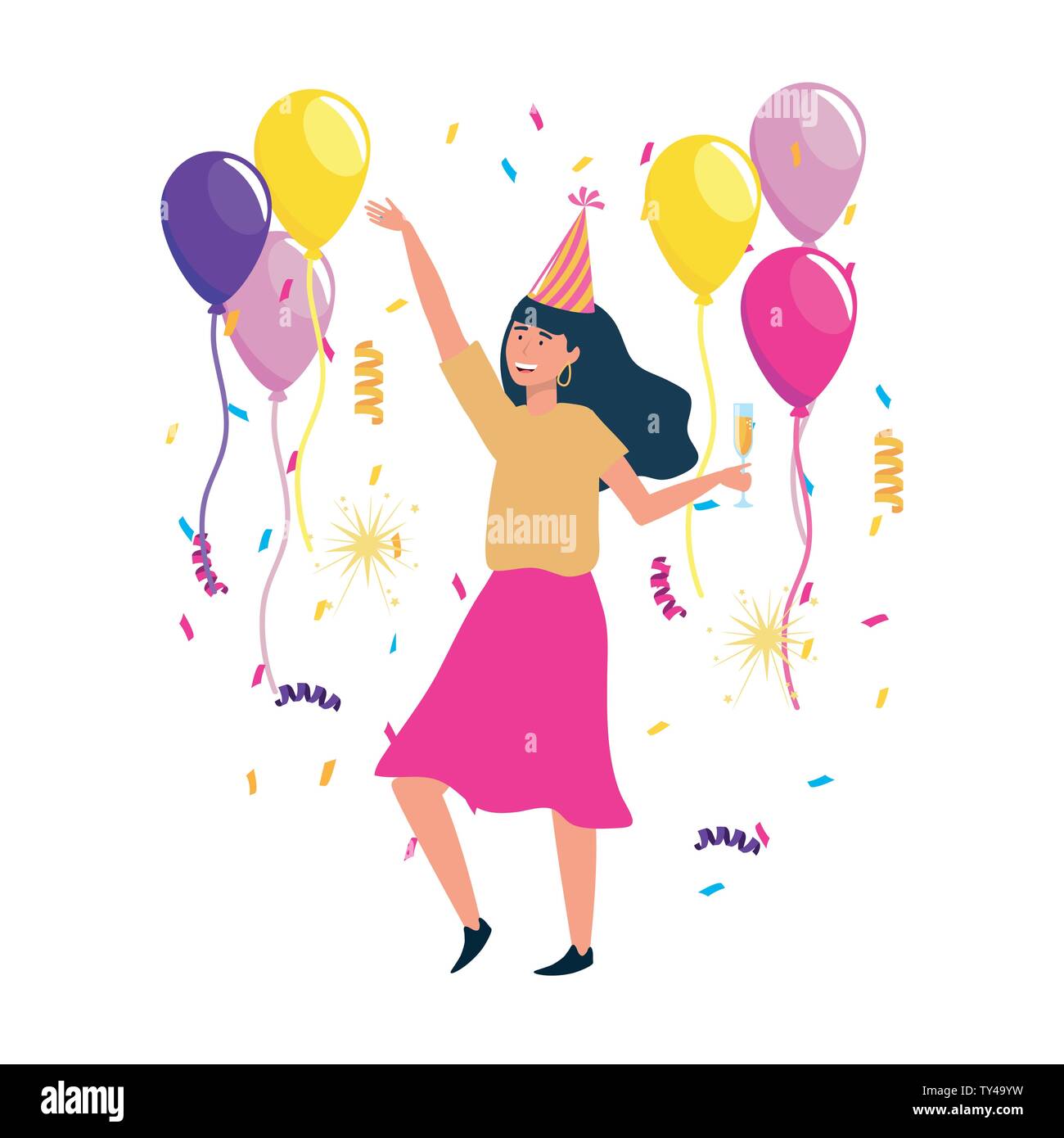 Woman cartoon in a party design, happy birthday celebration decoration ...