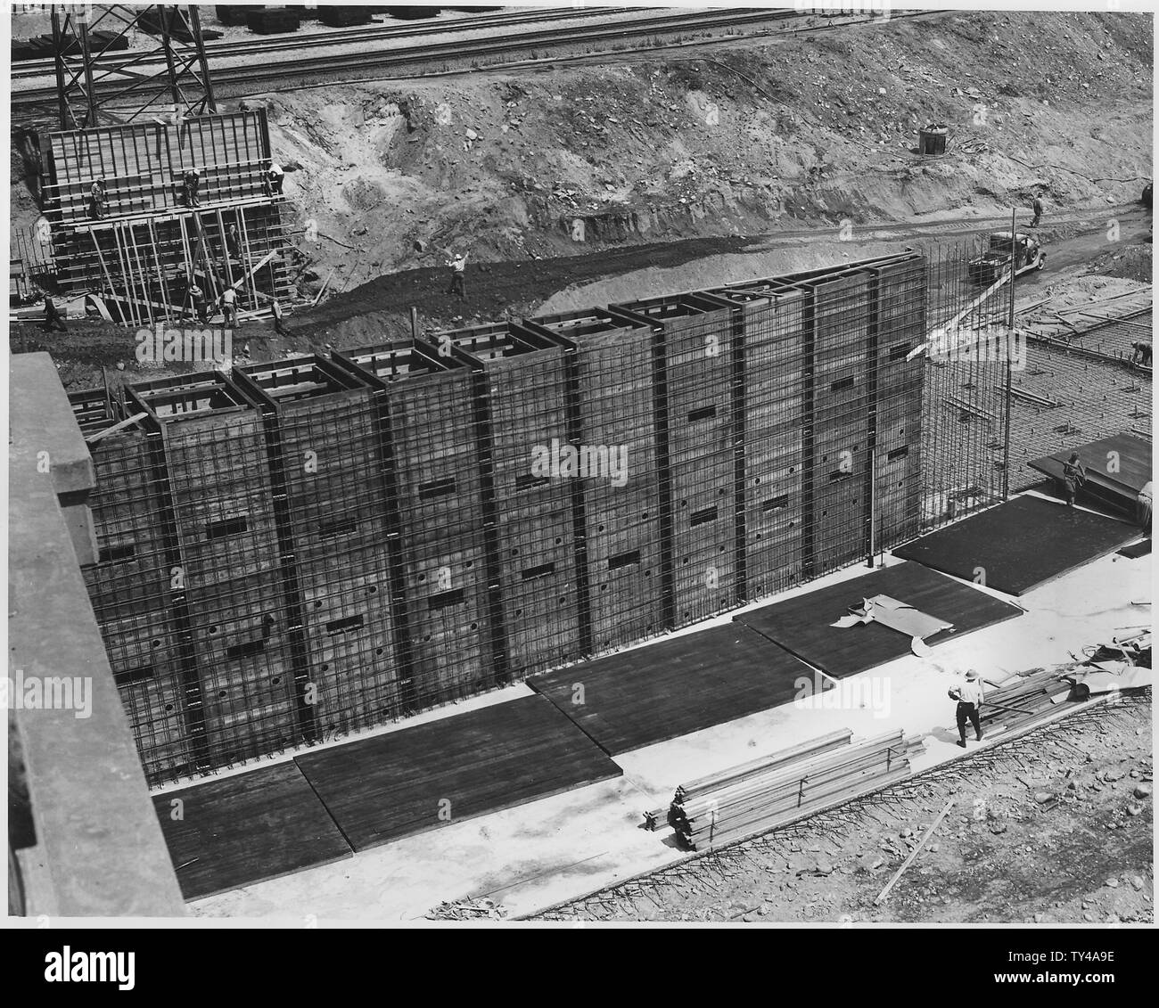 Forms and steel for the pier extension on the downstream side of the ...