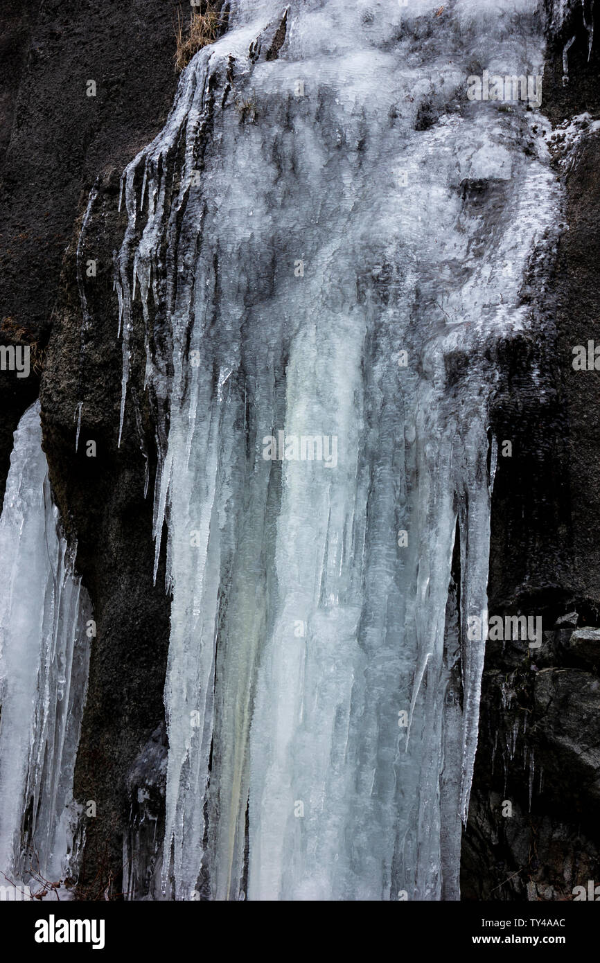 Beautiful icicles form as the water up in the mountains freezes ...