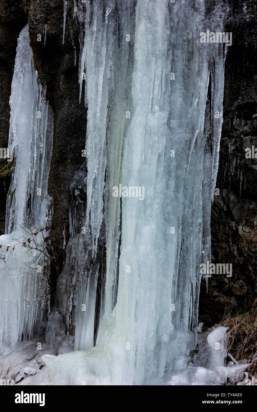 Beautiful icicles form as the water up in the mountains freezes ...