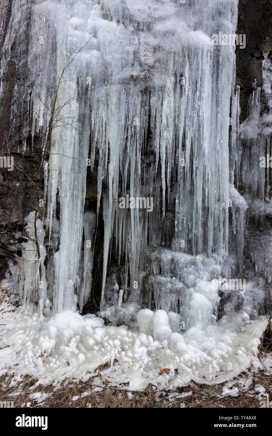 Beautiful icicles form as the water up in the mountains freezes ...