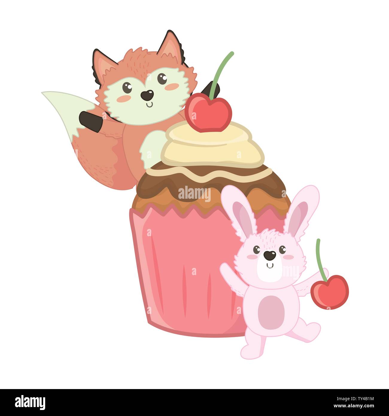 Fox anda rabbit cartoon with sweet food design, Animal cute zoo life ...