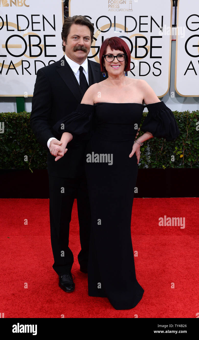 Actors Nick Offerman and Megan Mullally arrive for the 71st annual ...