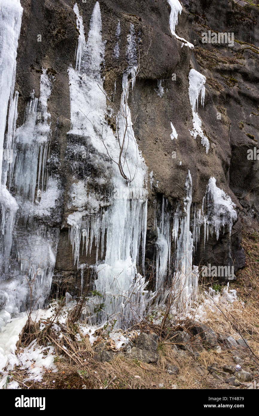 Beautiful icicles form as the water up in the mountains freezes ...