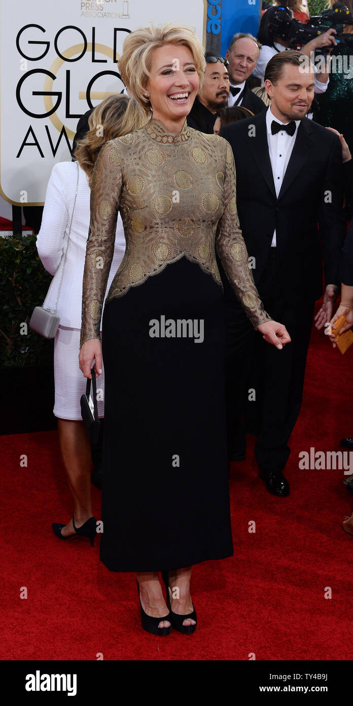 Actress Emma Thompson arrives for the 71st annual Golden Globe Awards ...