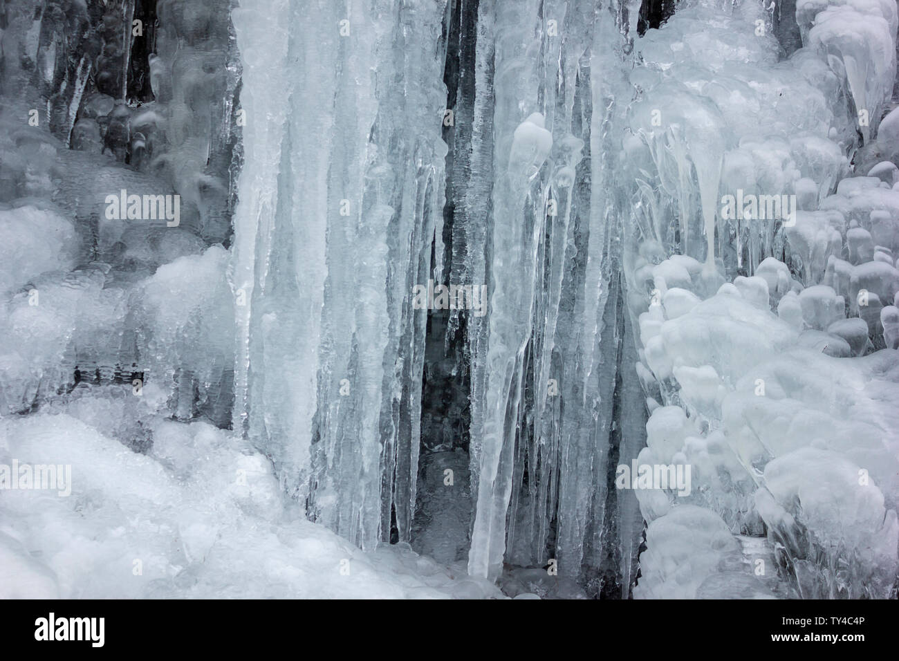 Beautiful icicles form as the water up in the mountains freezes ...
