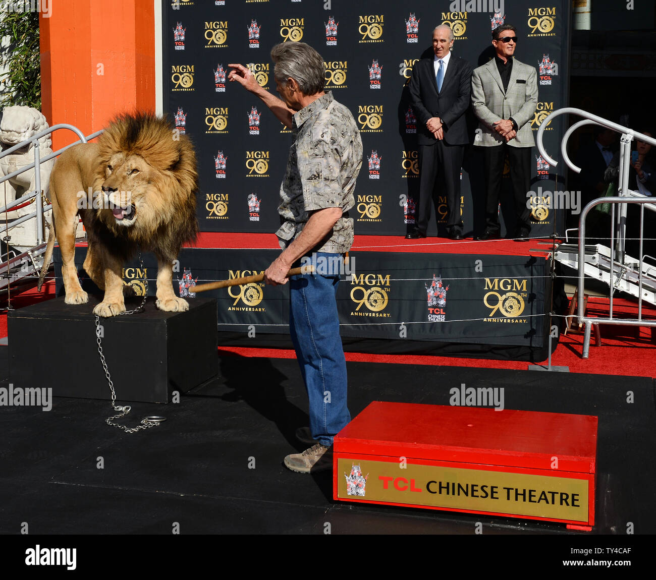 Actor Sylvester Stallone (R) and Metro-Goldwyn-Mayer (MGM) CEO Gary ...