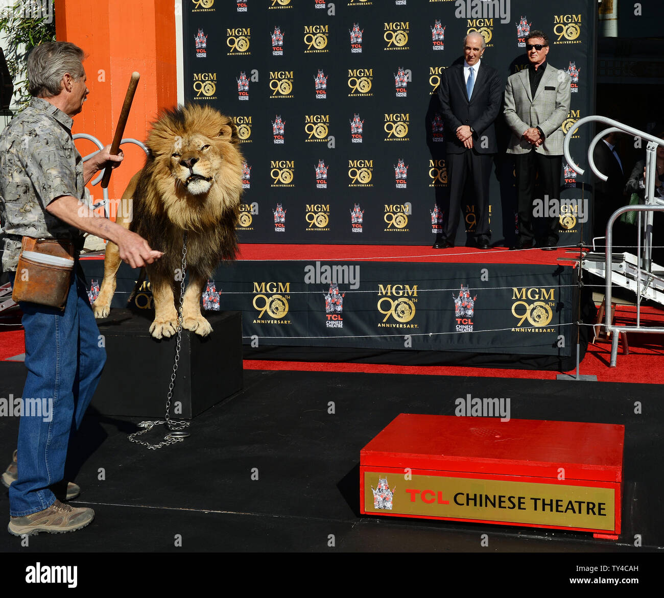 Actor Sylvester Stallone (R) and Metro-Goldwyn-Mayer (MGM) CEO Gary ...