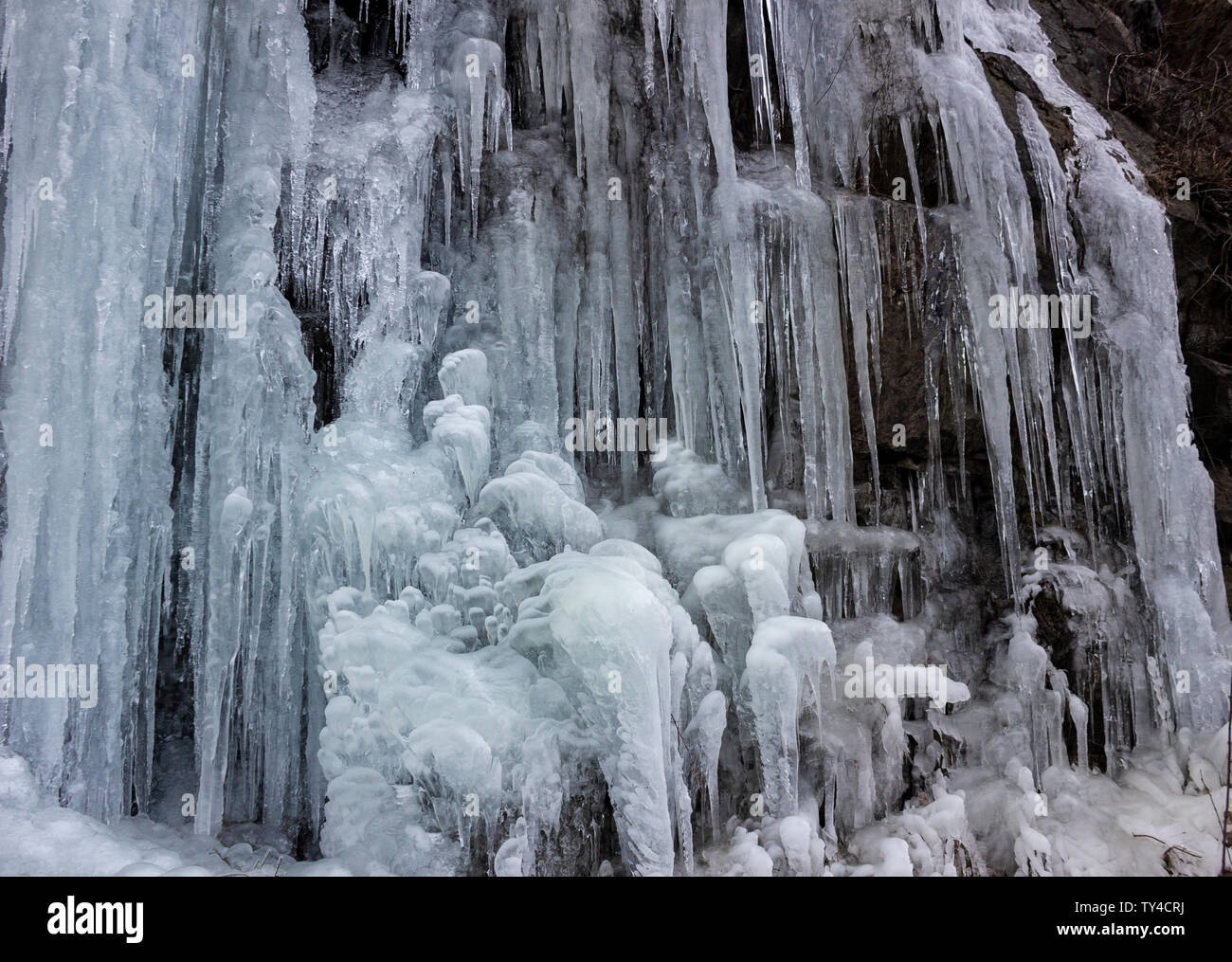 Beautiful icicles form as the water up in the mountains freezes ...