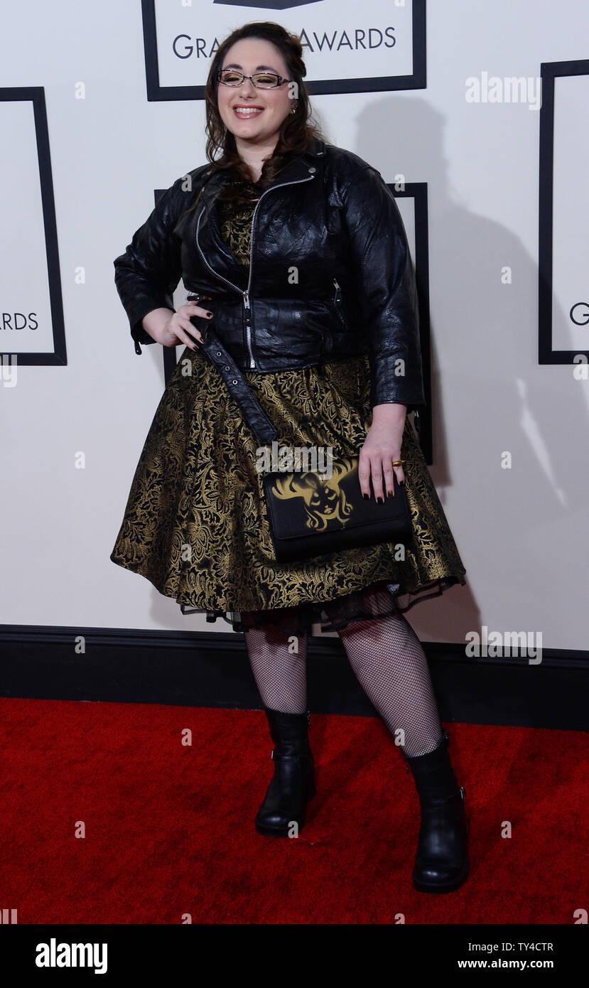 Annie Stoll arrives at the 56th annual Grammy Awards at Staples Center ...