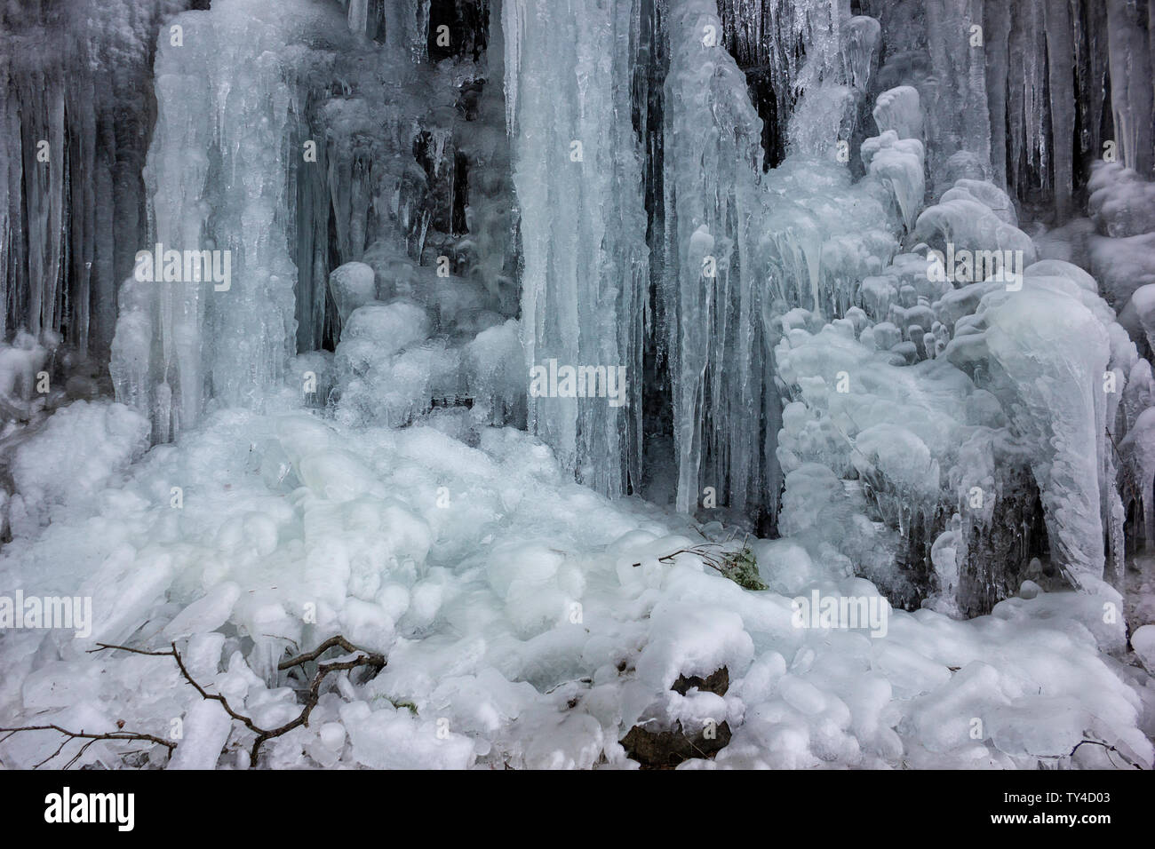 Beautiful icicles form as the water up in the mountains freezes ...