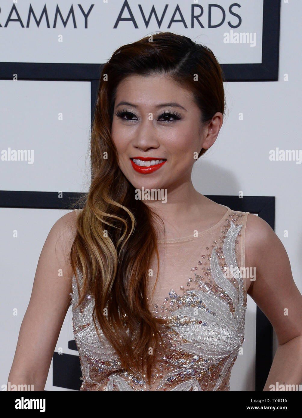 Adrienne Lau arrives at the 56th annual Grammy Awards at Staples Center ...