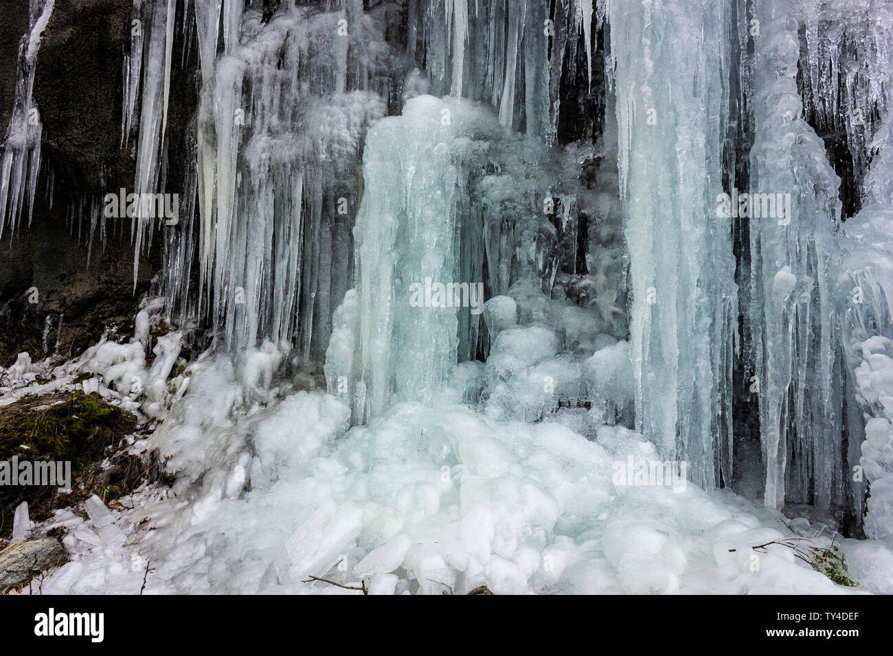 Beautiful icicles form as the water up in the mountains freezes ...