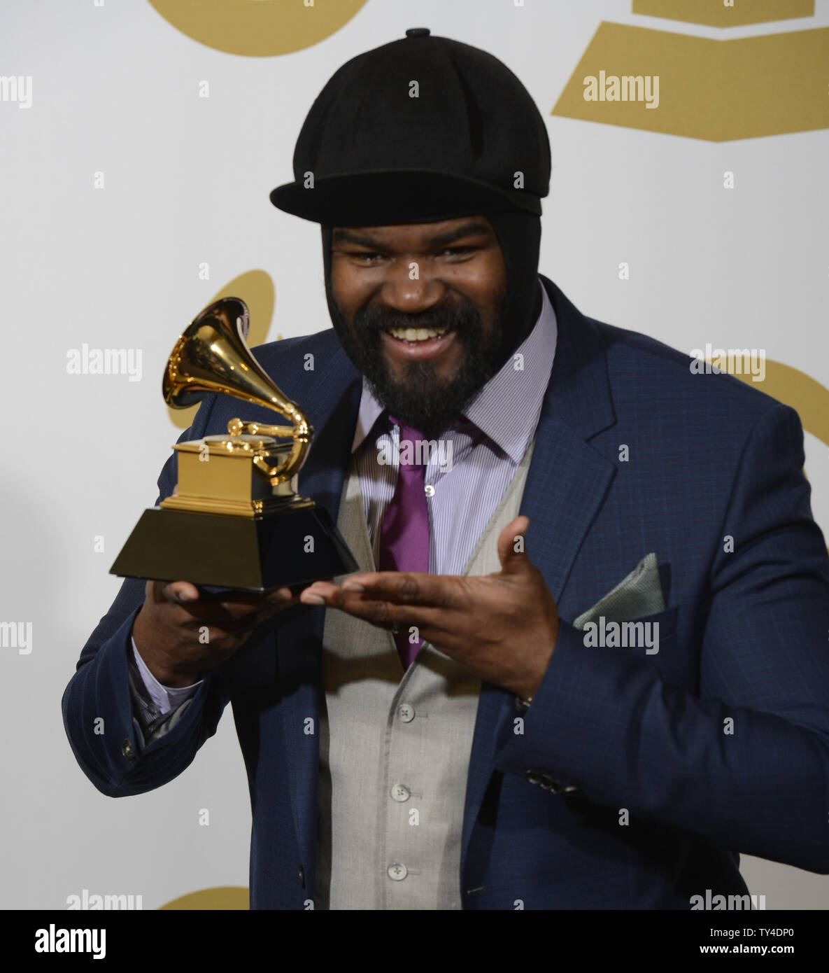 Gregory Porter holds his Grammy for Best Jazz Vocal Album, "Liquid ...