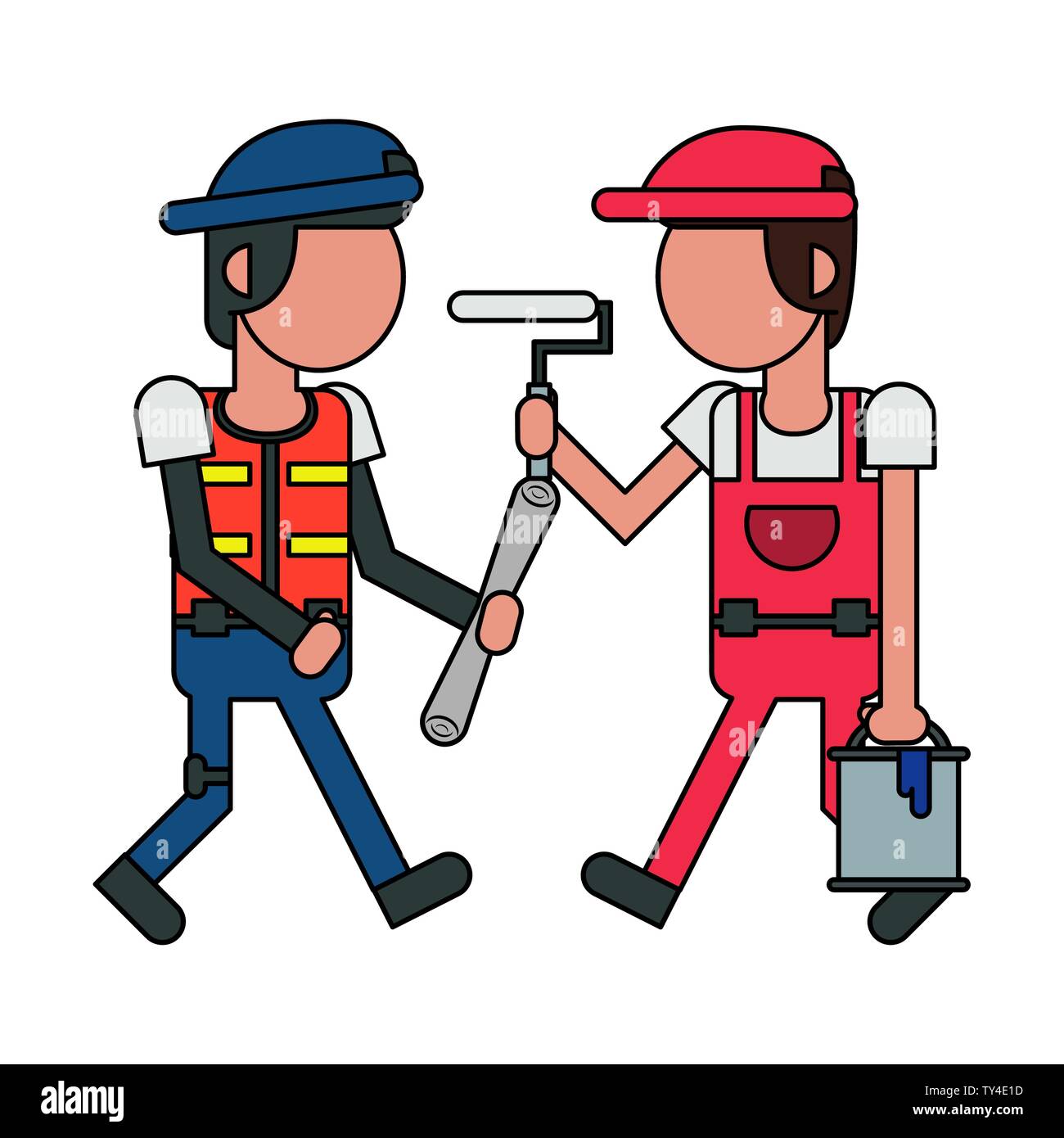 Construction workers with tools cartoons faceless Stock Vector Image ...