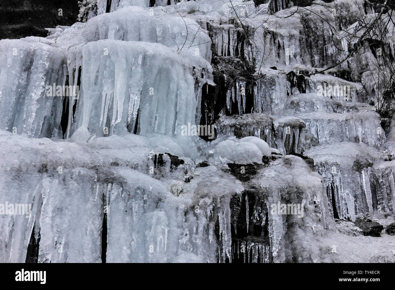 Beautiful icicles form as the water up in the mountains freezes ...