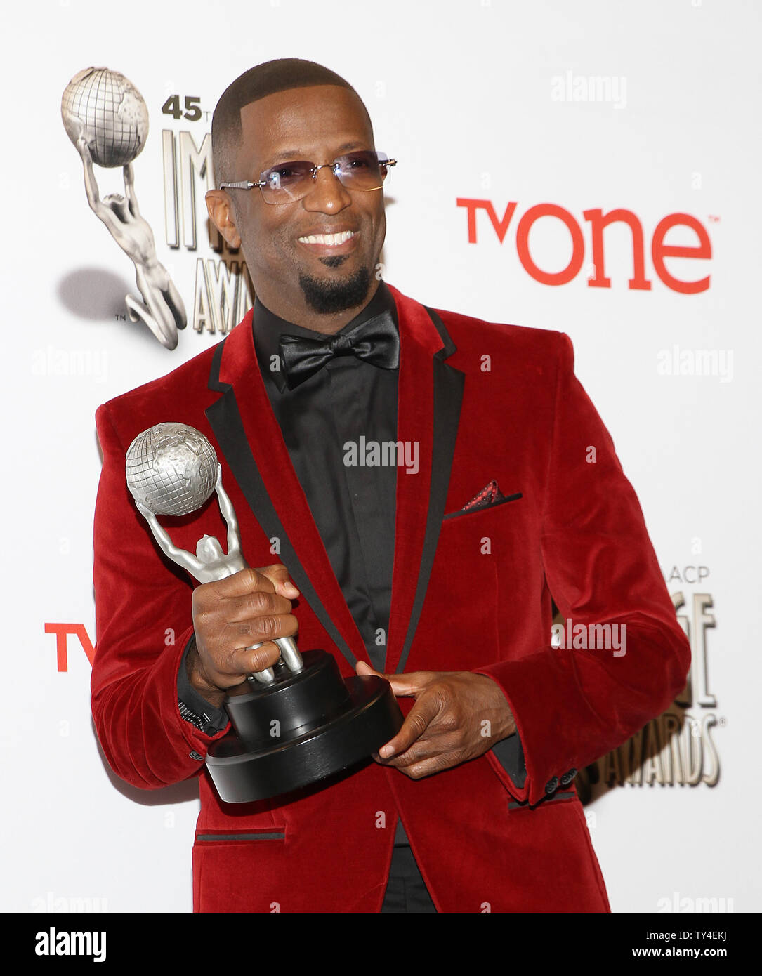 Comedian Rickey Smiley appears backstage at the 45th NAACP Image Awards ...