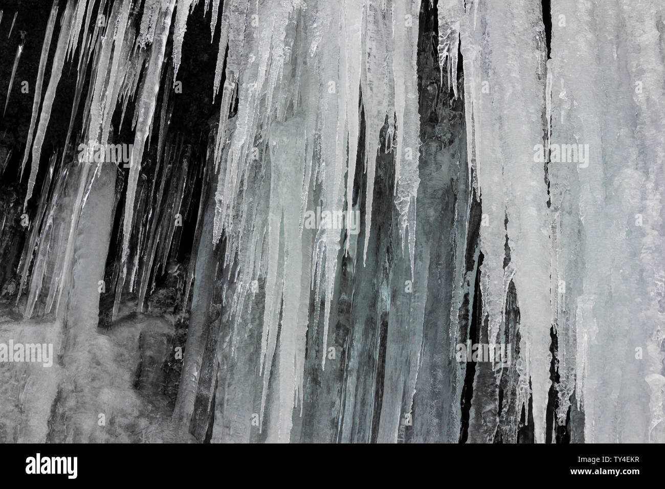 Beautiful icicles form as the water up in the mountains freezes ...