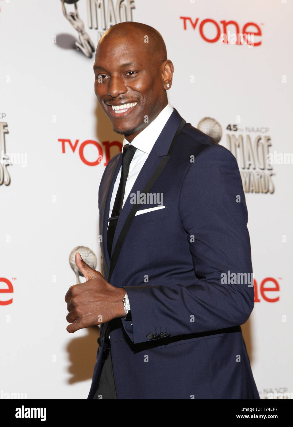 Actor Tyrese Gibson appears backstage at the 45th NAACP Image Awards at ...