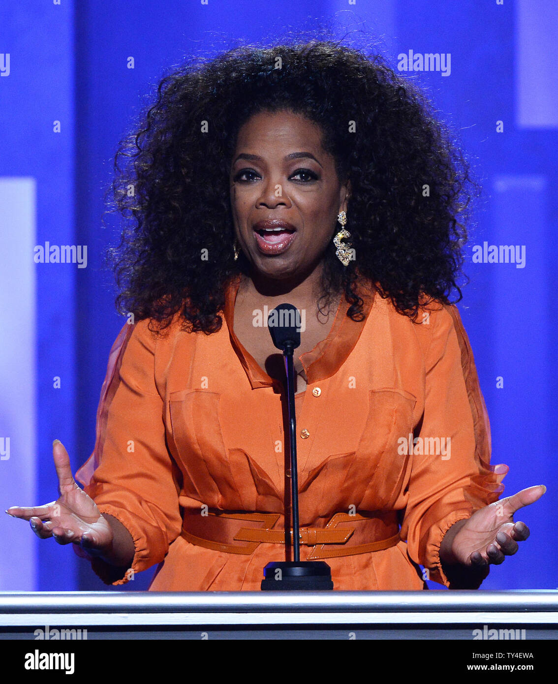 Actress and talk show host Oprah Winfrey delivers remarks during a ...