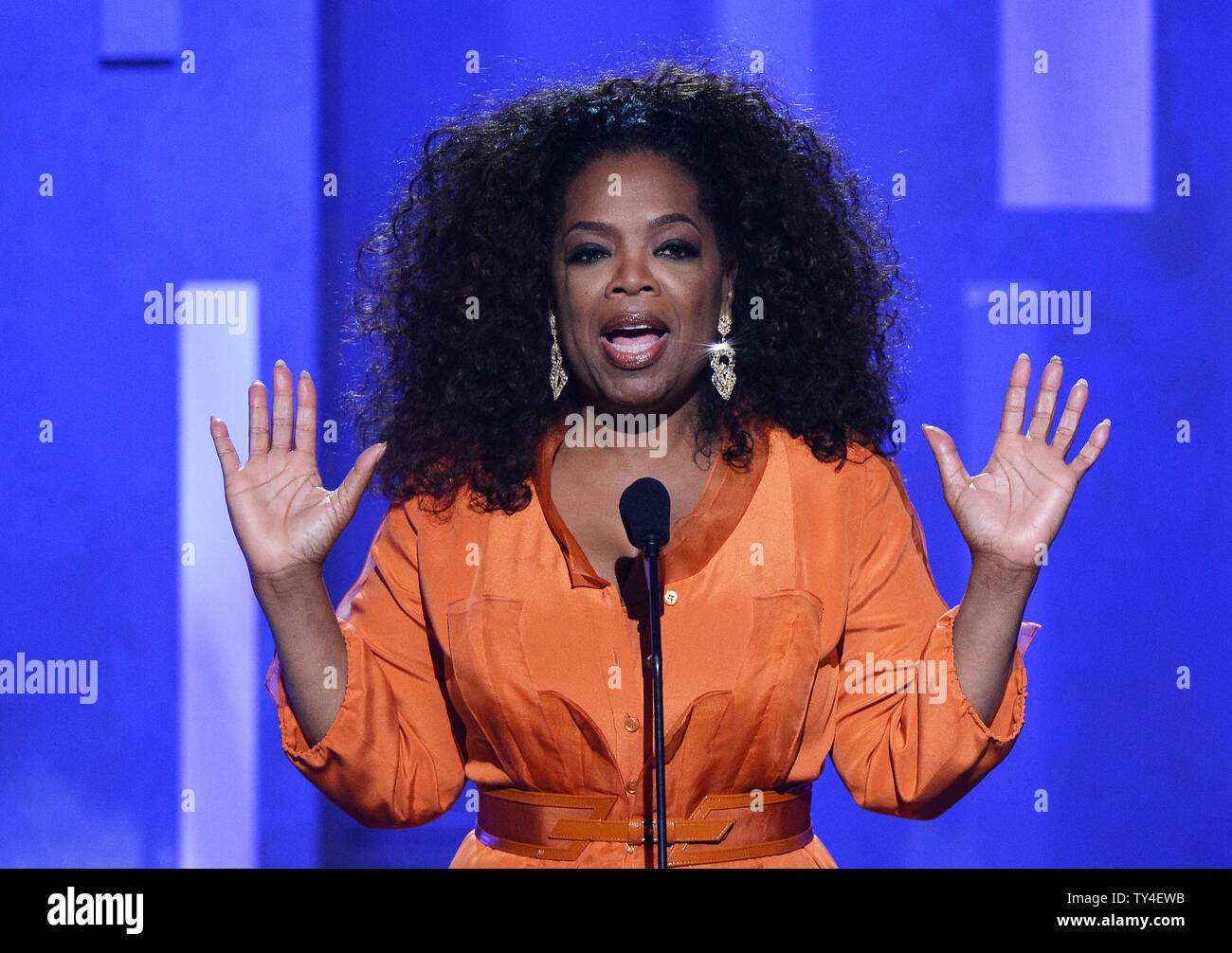 Actress and talk show host Oprah Winfrey delivers remarks during a ...