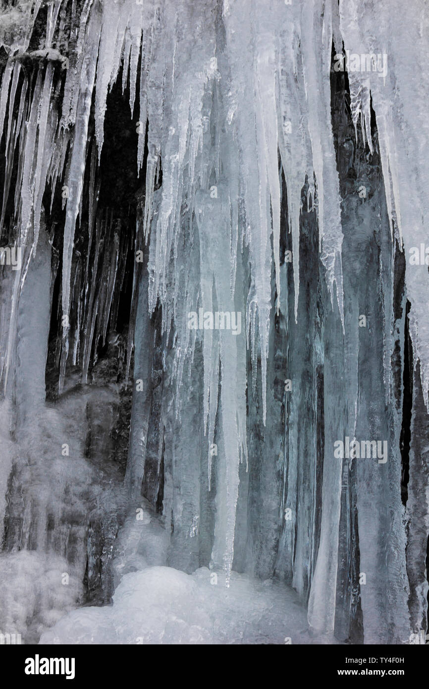 Beautiful icicles form as the water up in the mountains freezes ...