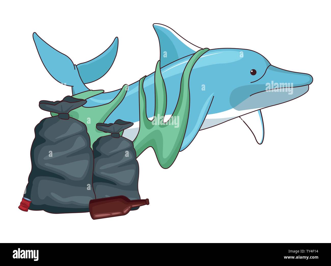 sad dolphin with garbage bags Stock Vector Image & Art - Alamy