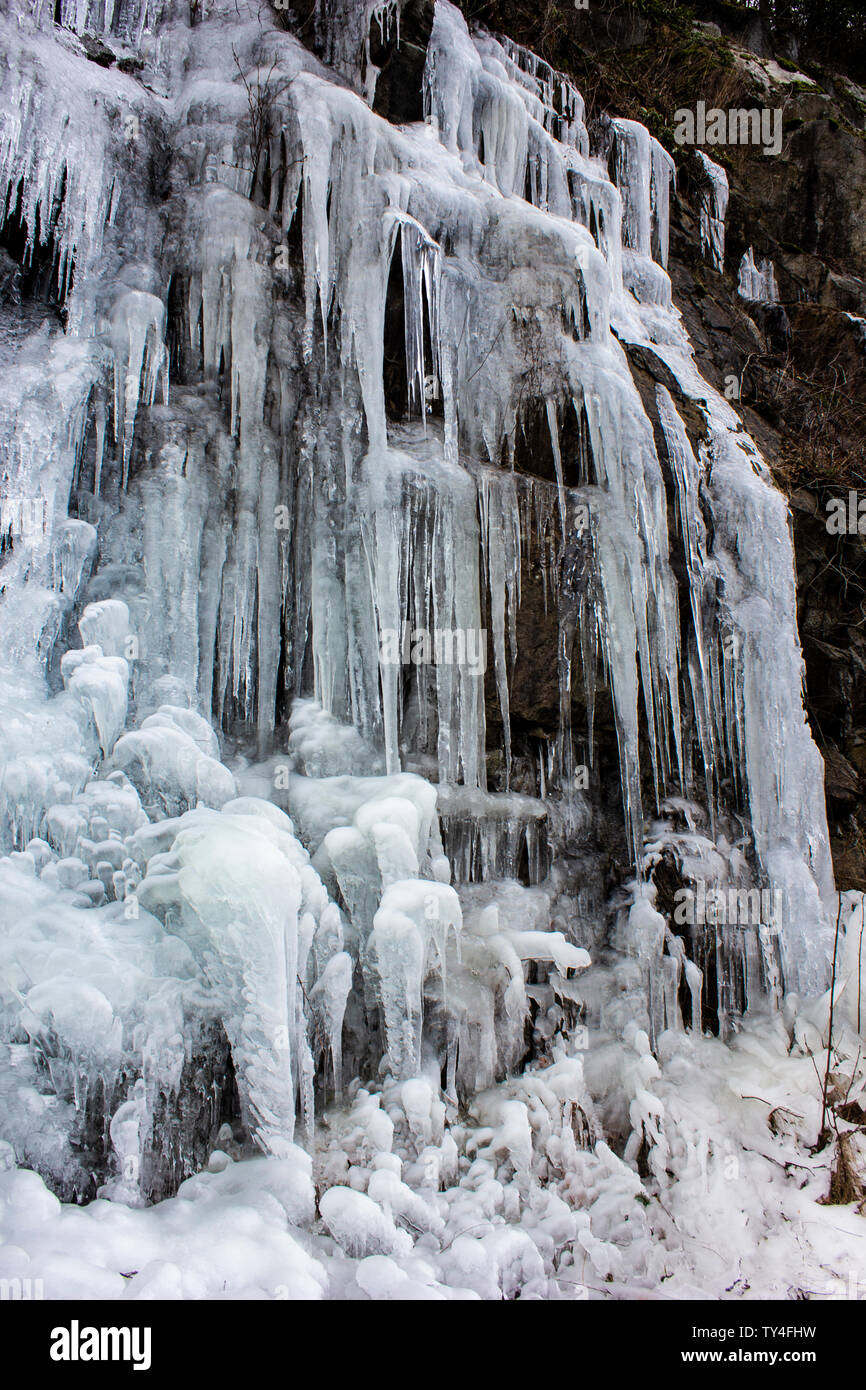 Beautiful icicles form as the water up in the mountains freezes ...