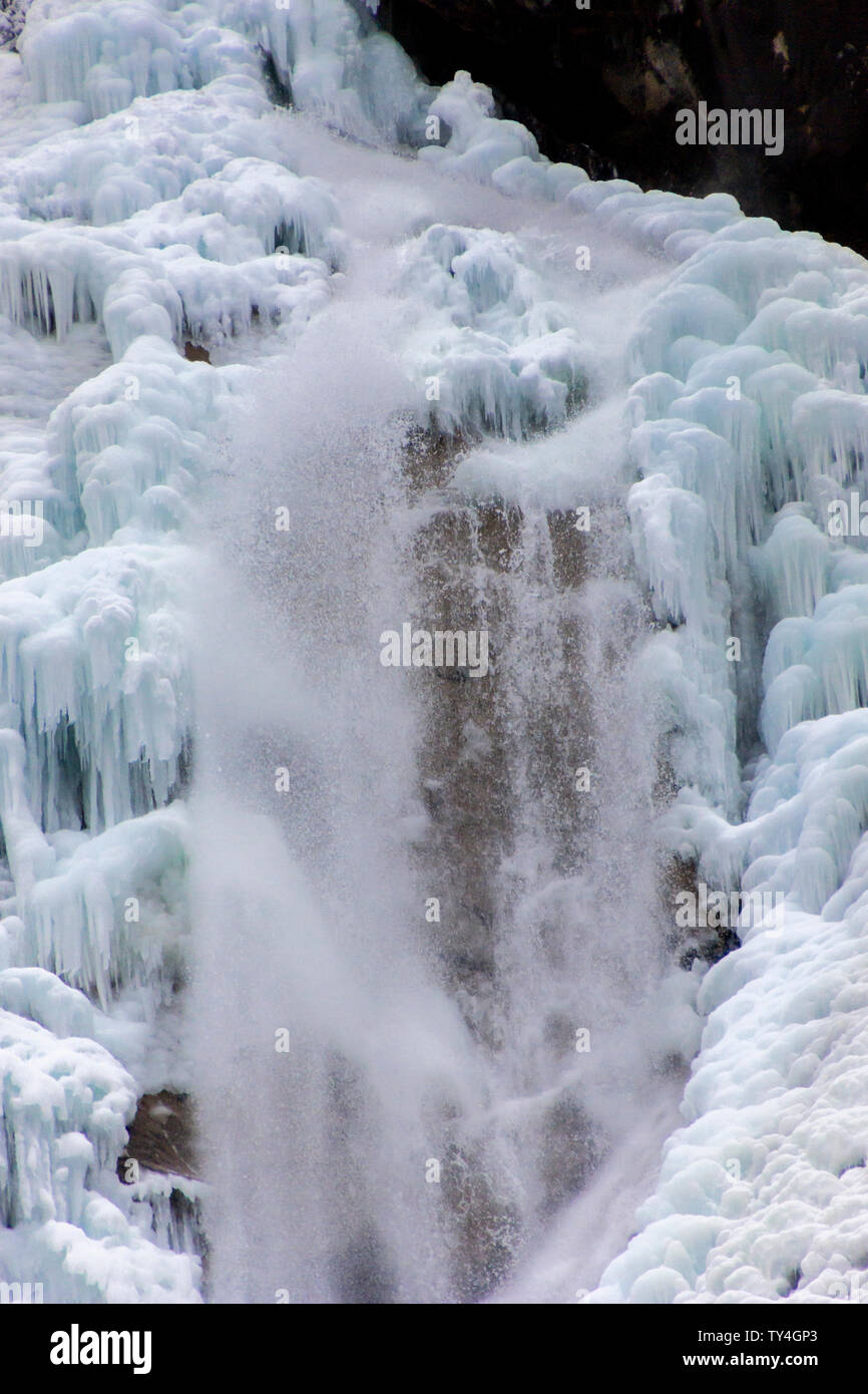 Beautiful, colorful frozen waterfall.Stunning winter scene. Awesome ...