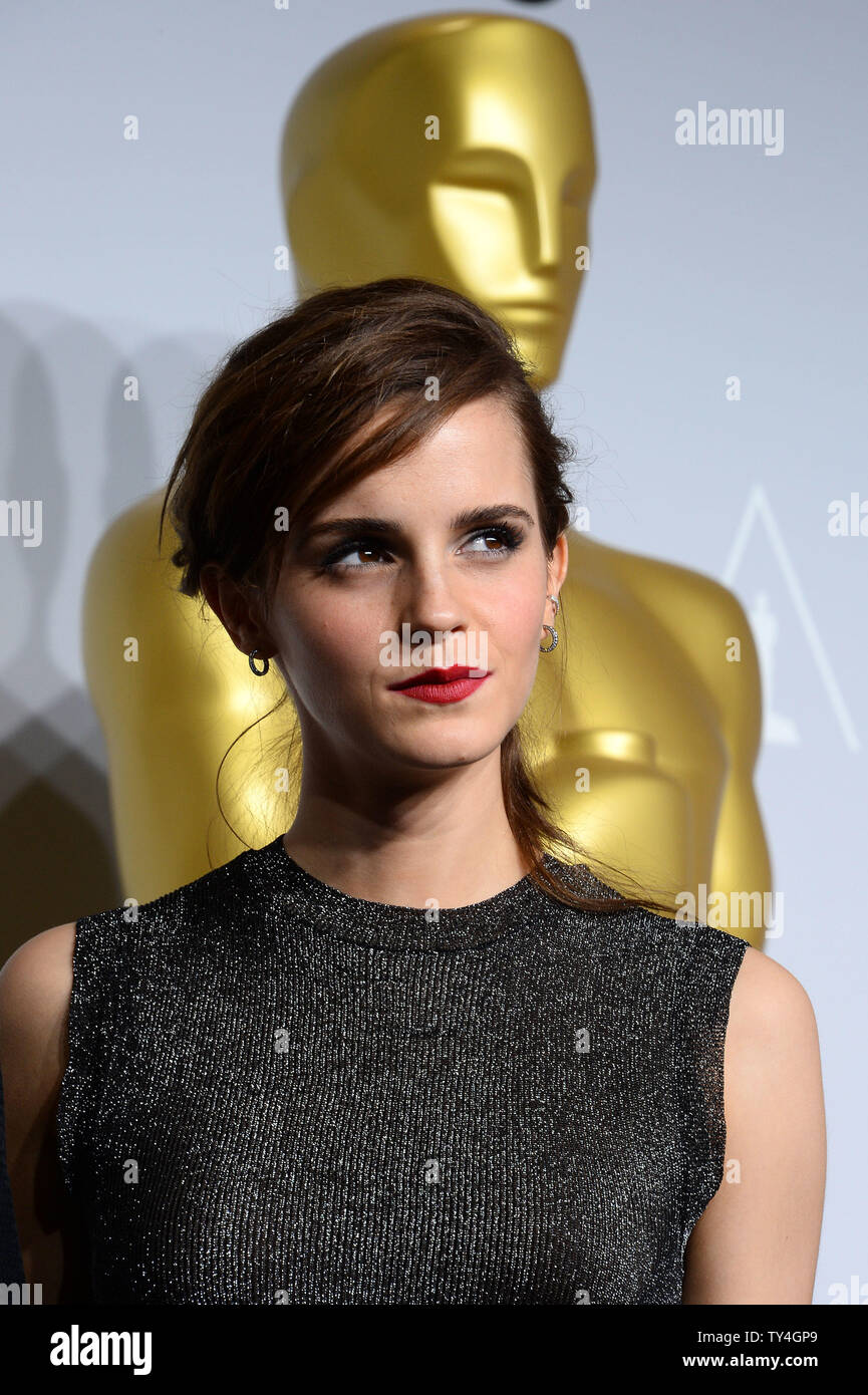 Actress Emma Watson is seen backstage during the 86th Academy Awards at ...